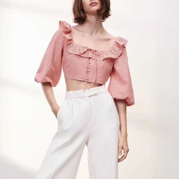 Zara | Tops | Zara Red And White Striped Ruffle Blouse | Poshmark